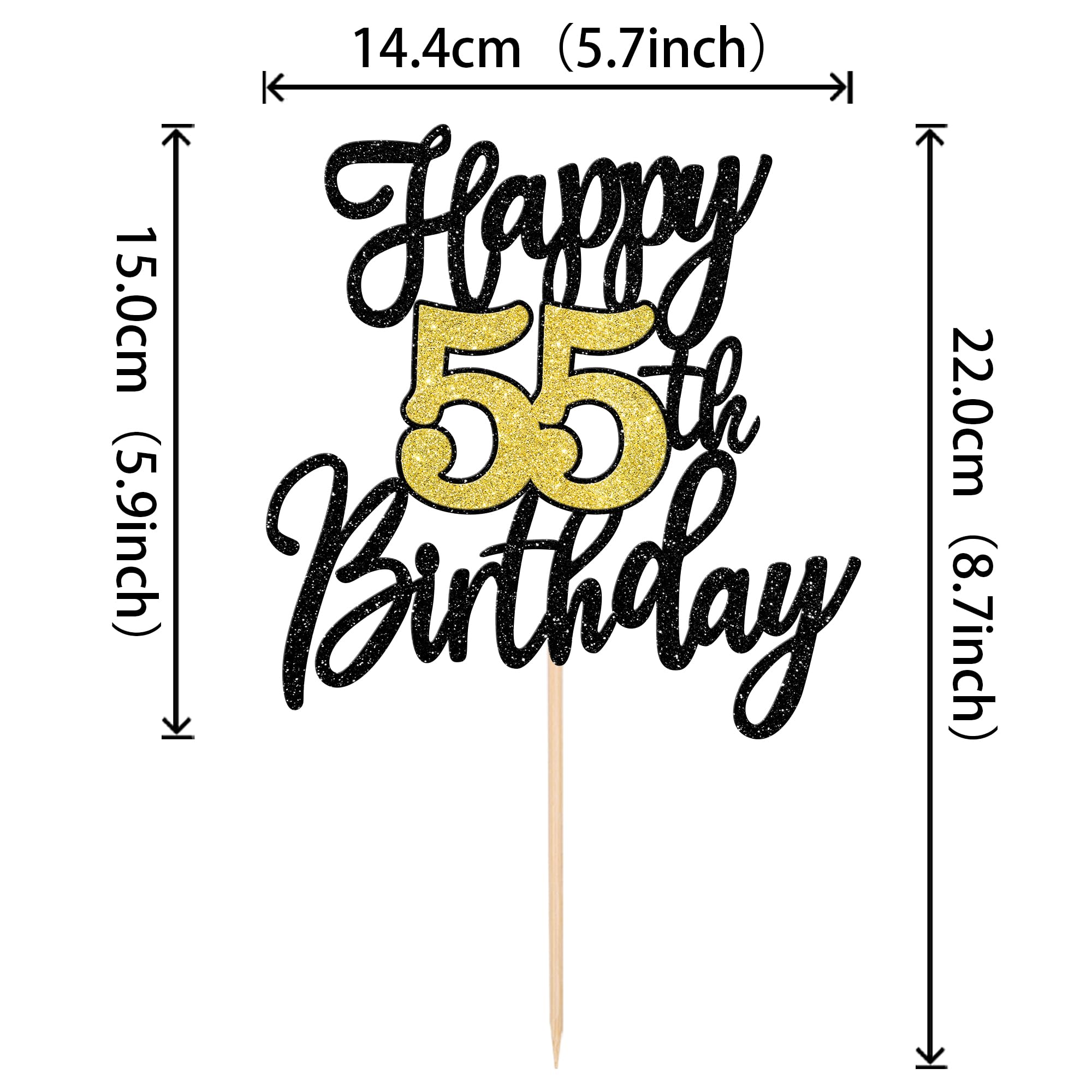 Snapklik.com : 1 PCS Happy 55th Birthday Cake Topper Black Gold Glitter ...