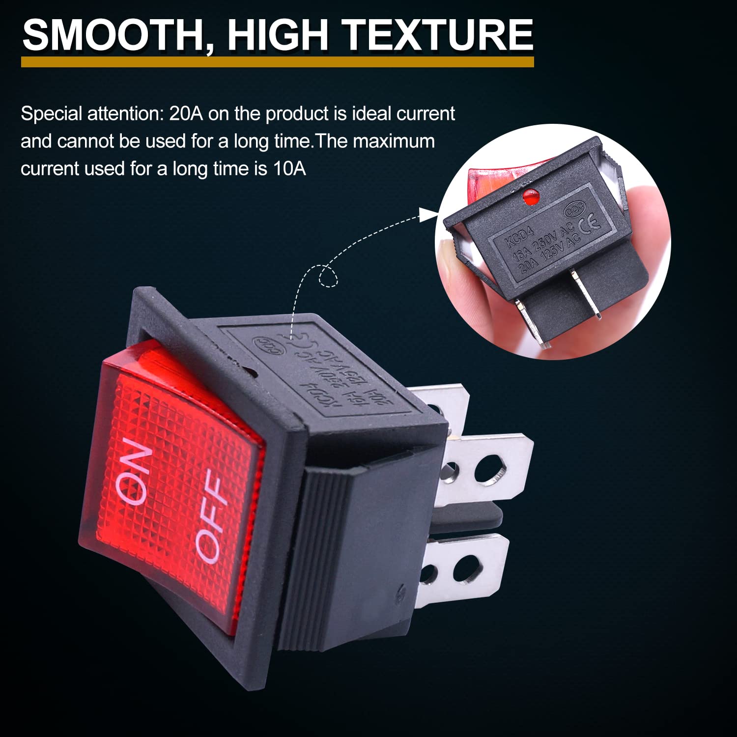 Snapklik.com : 2Pcs KCD2 Rocker Switch ON/Off AC 10A/125V 6A/250V DPST ...