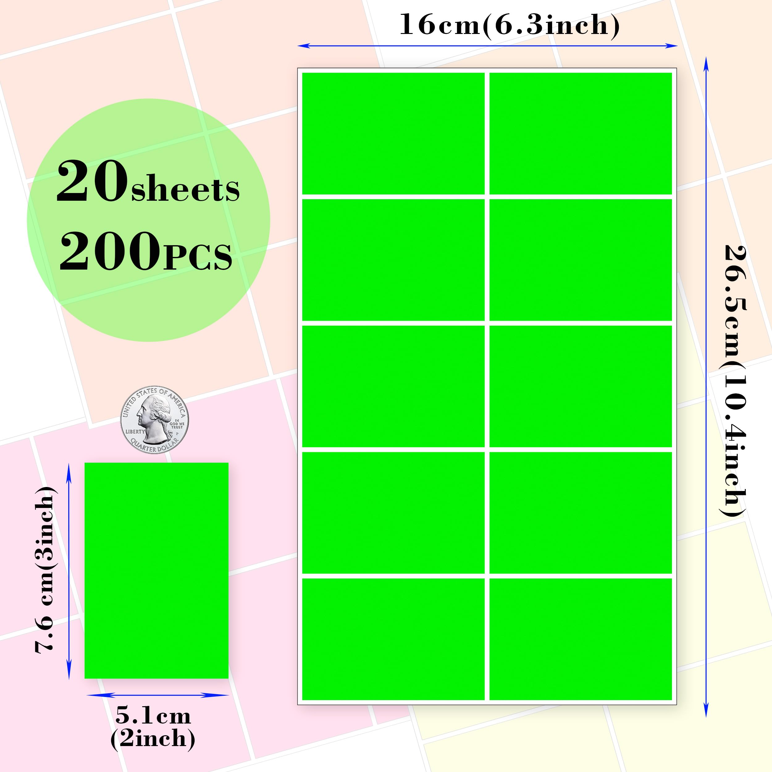 Snapklik.com : Colored Labels Stickers 3 X 2 Inch 5 Fluorescent Color ...