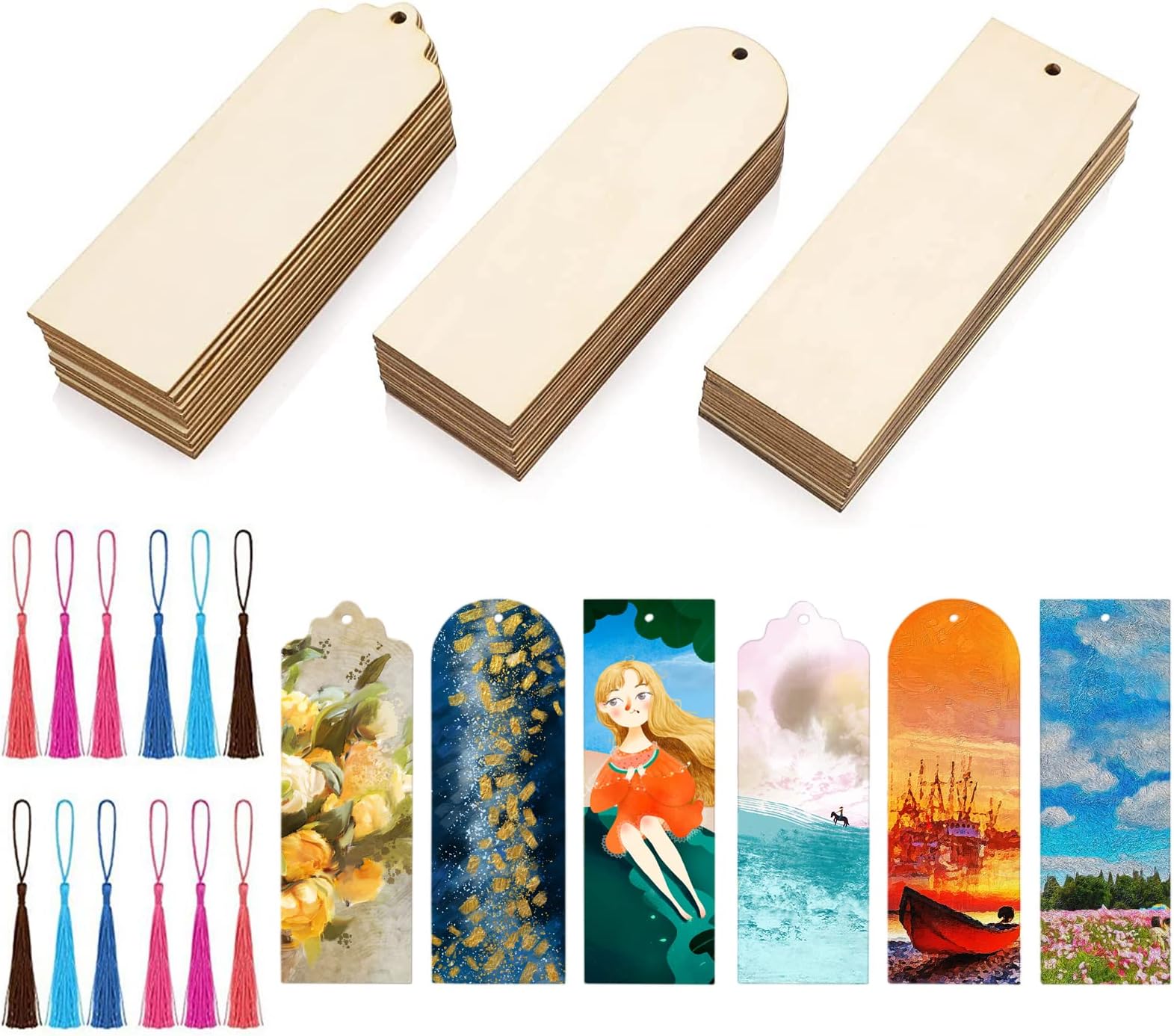 Amazon.com: 3 Shapes Wood Blank Bookmarks, 36 Pcs DIY Wooden Bookmark ...