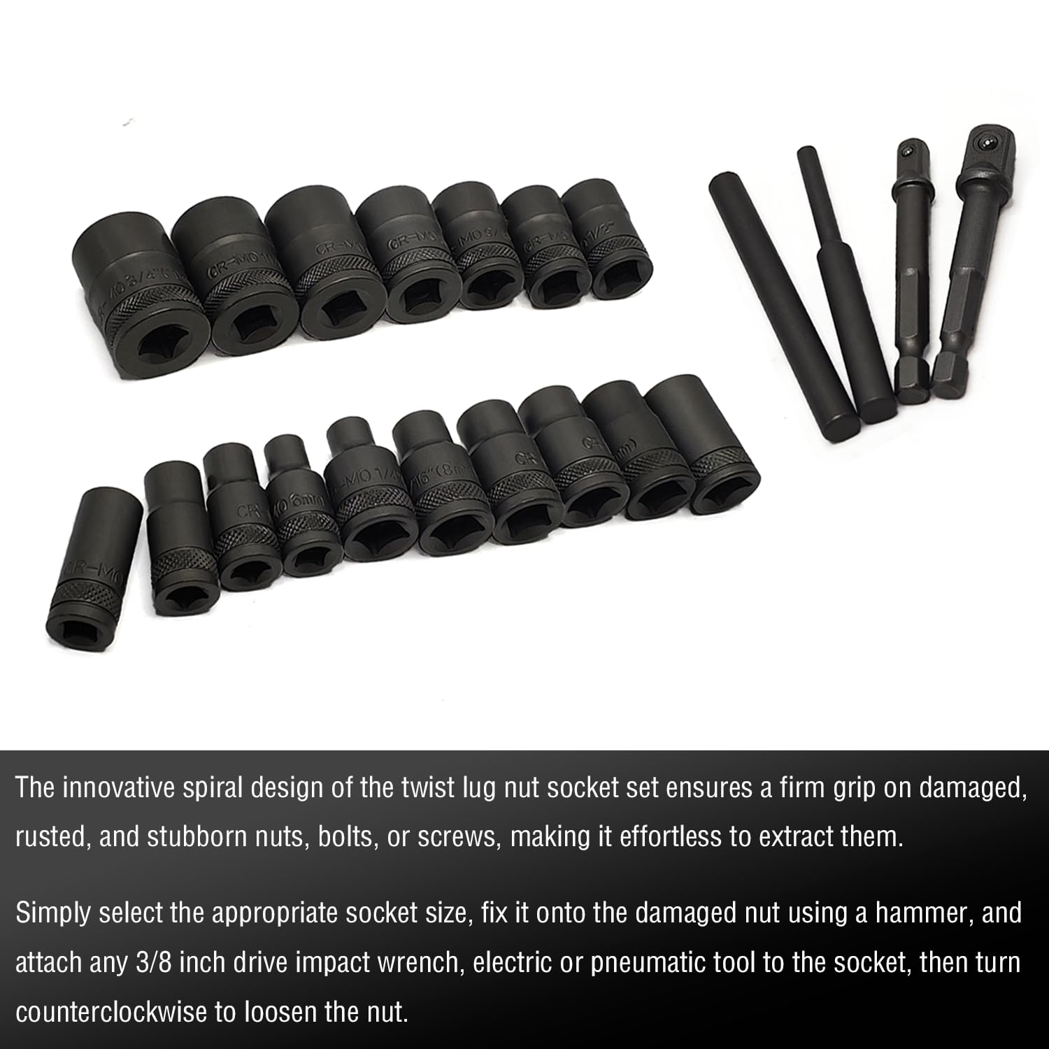 Snapklik.com : 21PCS Twist Lug Nut Socket Set - 3/8 Inch Drive Damaged ...