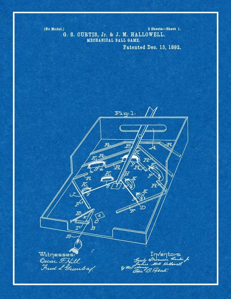 Amazon.com: Mechanical Ball Game Patent Print Blueprint with Border (13 ...