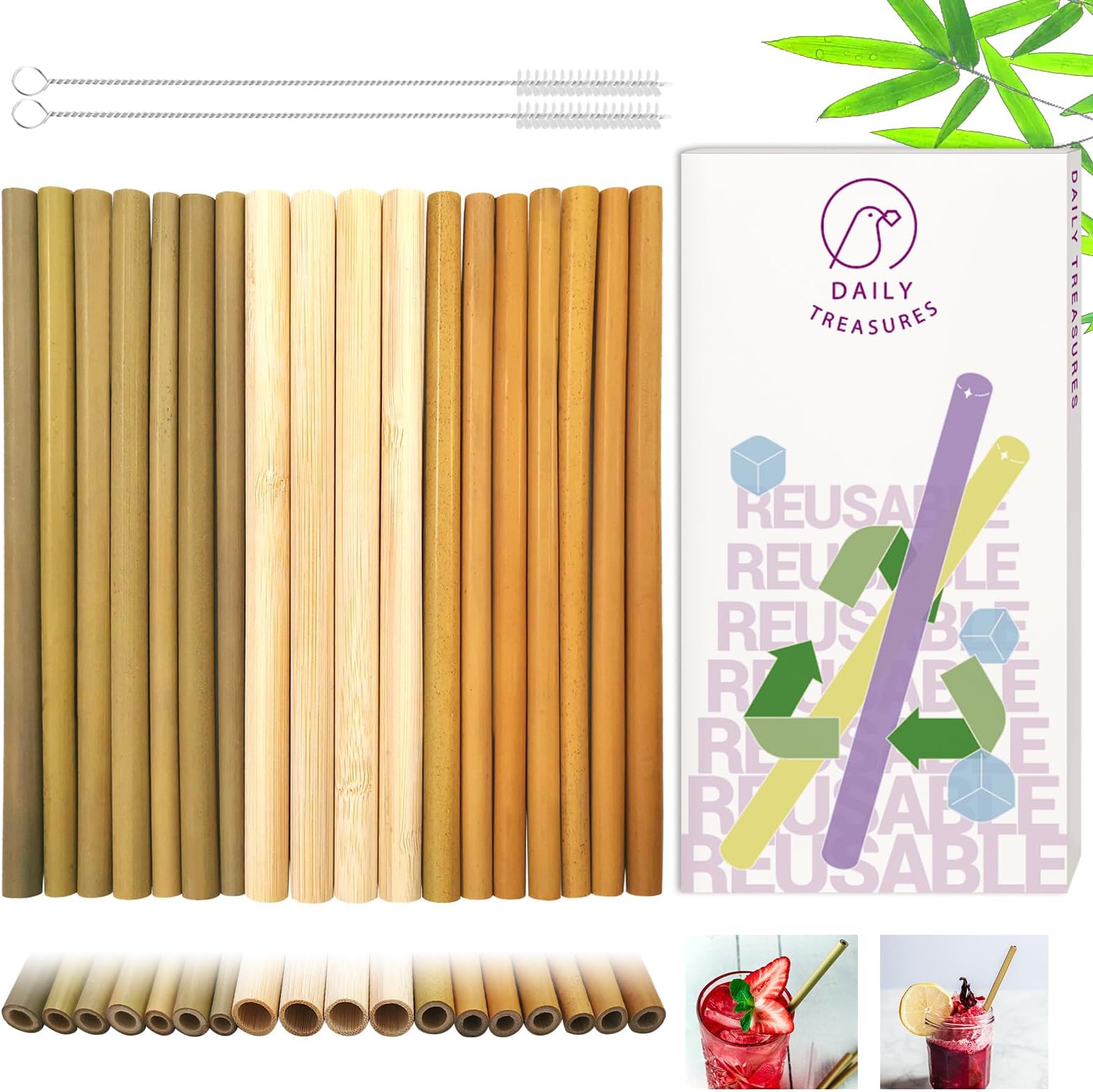 Amazon.com: Organic Bamboo Straws Reusable â€“ Multiple Packs Eco ...
