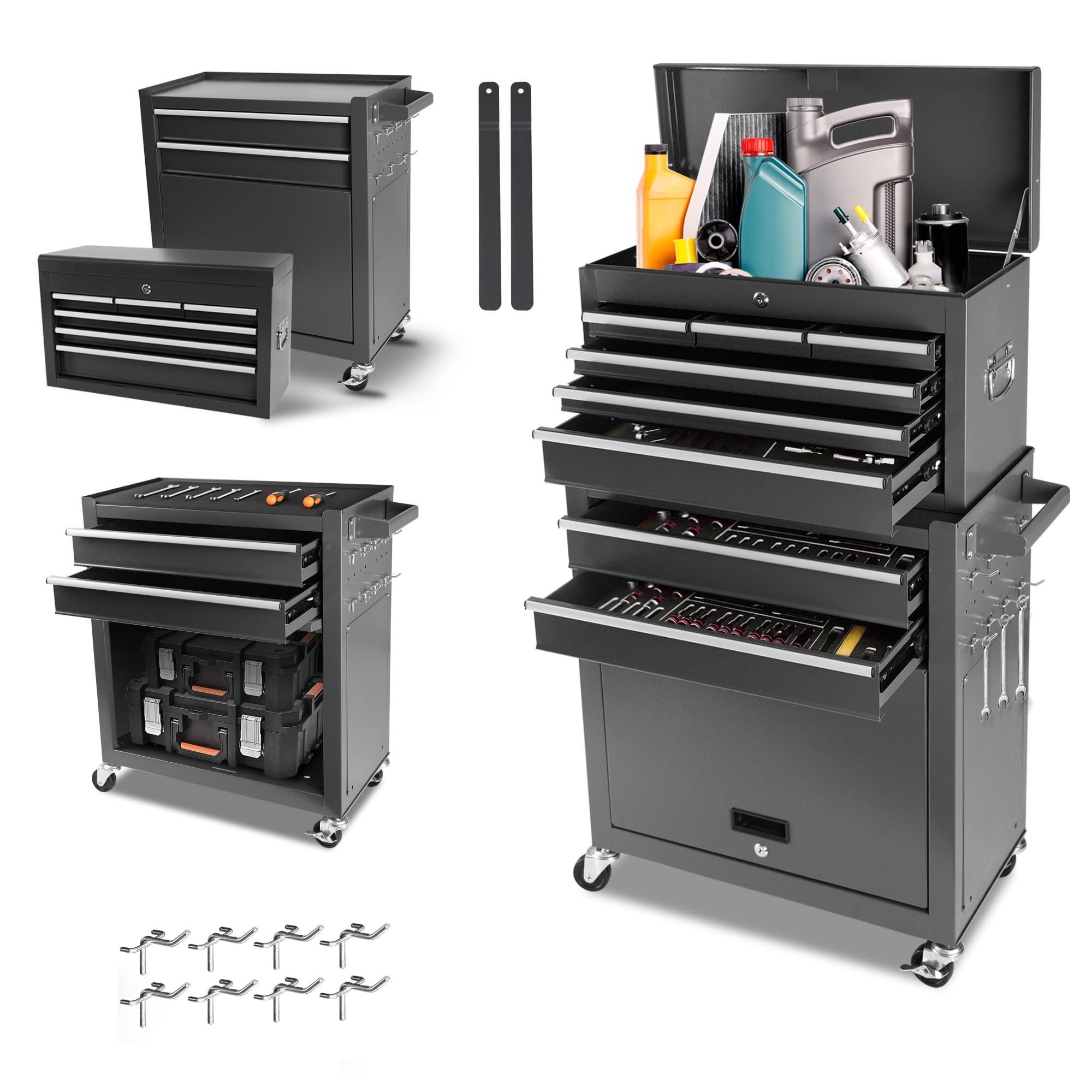 Buy 8 Drawer Tool Chest and 2 Lockers, with Wheels Rolling Tool Box ...