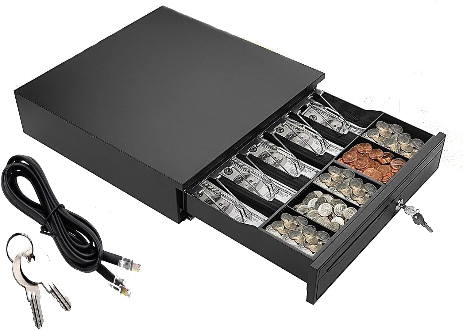 Relaxdays Lockable Cash Box with Coin Compartment, 2 Keys H x W x D ...