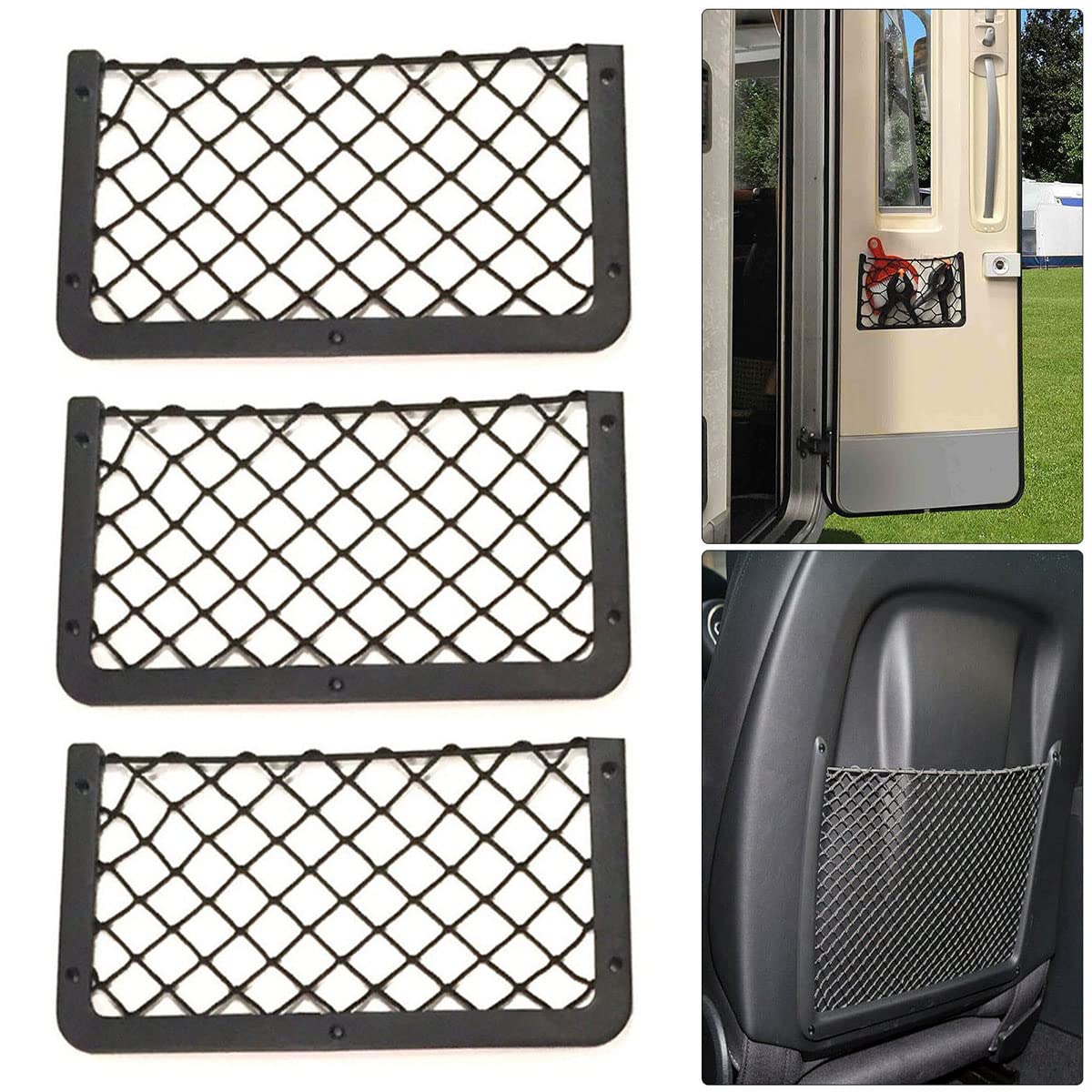 3Pcs Car Storage Net Pocket Elastic Storage Net Car Storage Mesh Bag ...