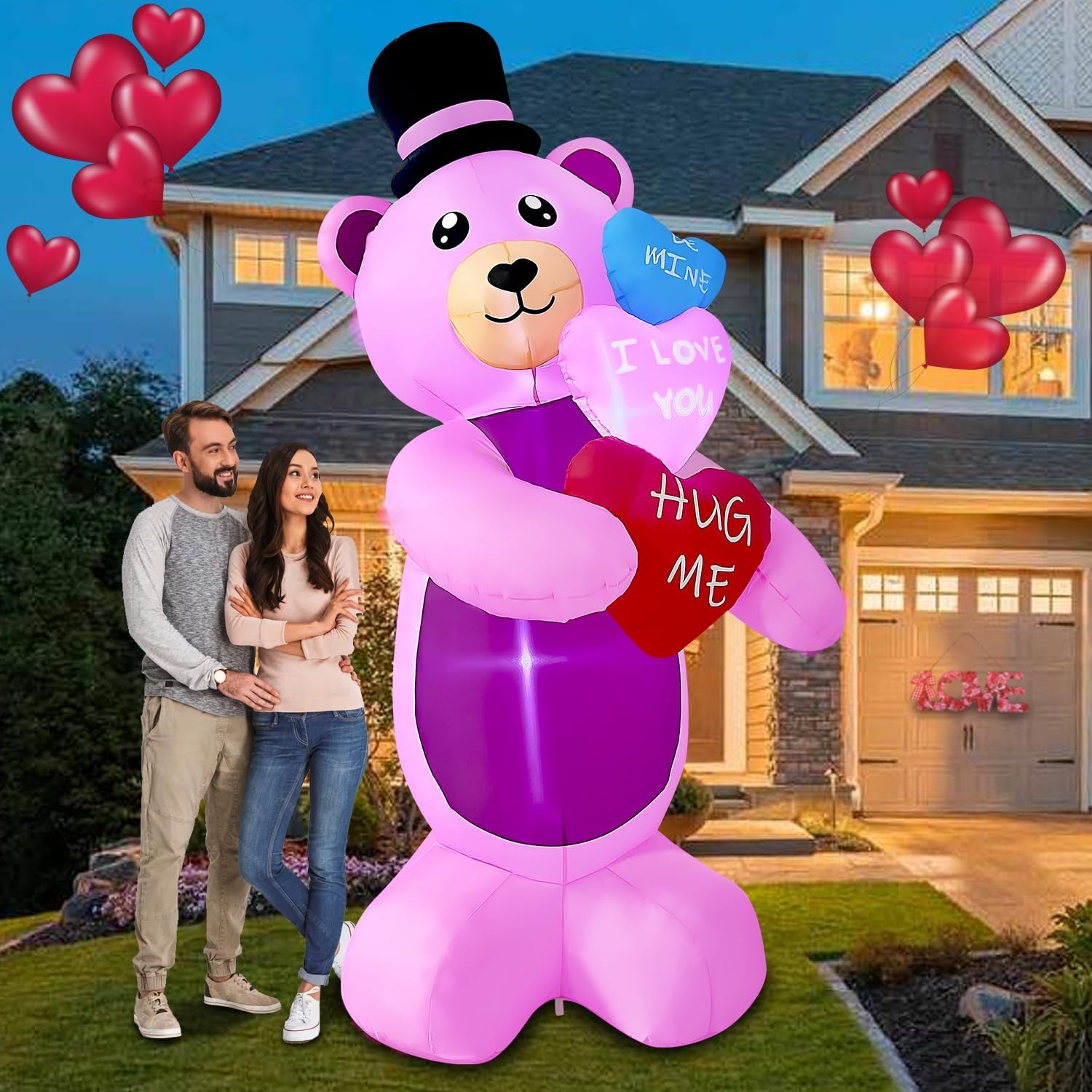 Amazon.com: Mowholm 8ft Valentines Day Inflatables Pink Bear Holding ...