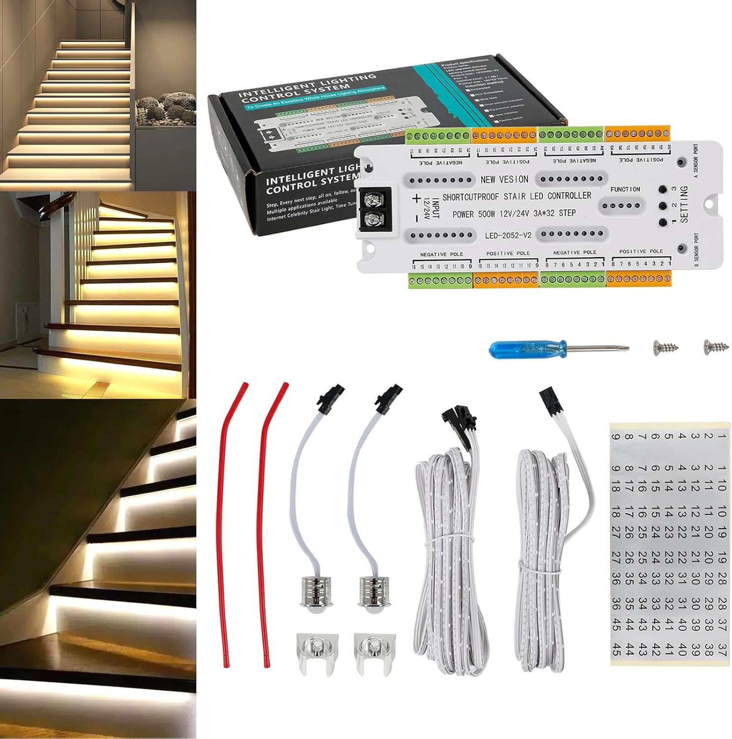 Inscrip Shortcutproof LED Stairway Controller Kit, 32-Channel Automatic ...