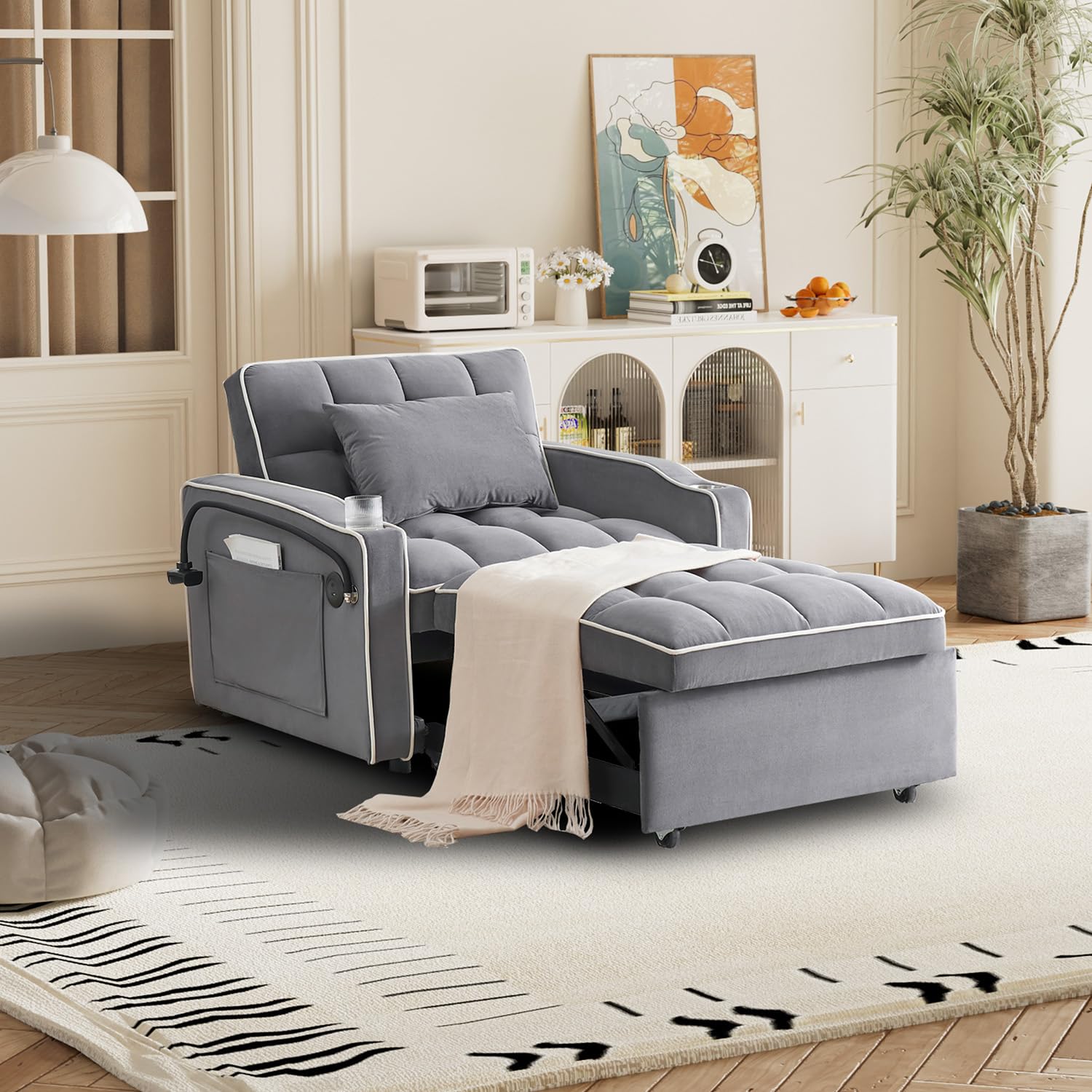 Amazon.com: 3 in 1 Sleeper Sofa Chair Bed,Velvet Convertible Sleeper ...