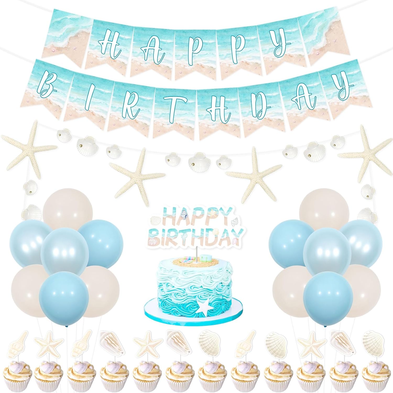 Amazon.com: Kreatwow Beach Shell Birthday Decorations Shell Happy ...