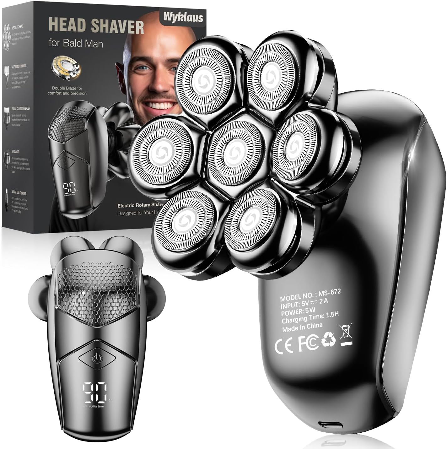 Head Shavers for Bald Men, Wyklaus Detachable Head Shavers 5-in-1 ...