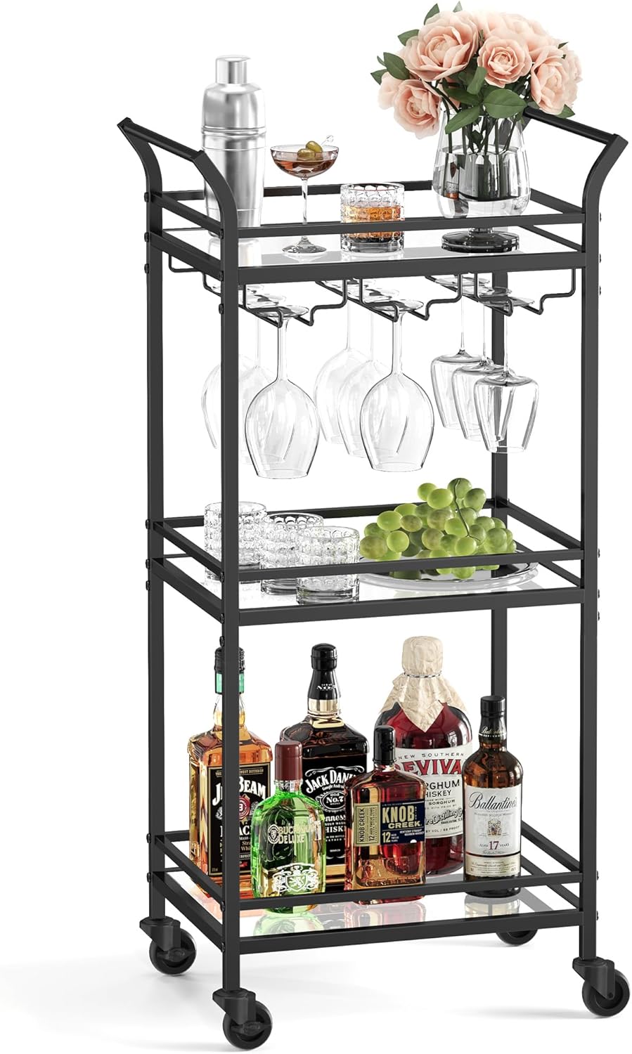 Amazon.com - VASAGLE Bar Cart Black, Home Bar Serving Cart, Small Bar ...