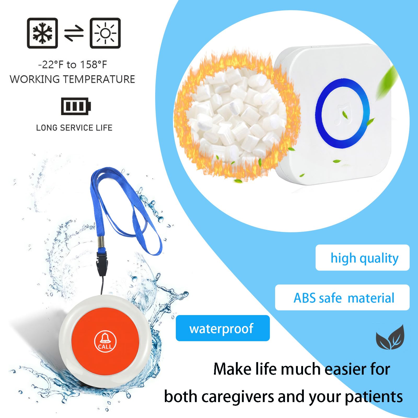 Snapklik.com : Caregiver Pager Wireless Call Button For Elderly At Home,Nurse Alert System Call ...