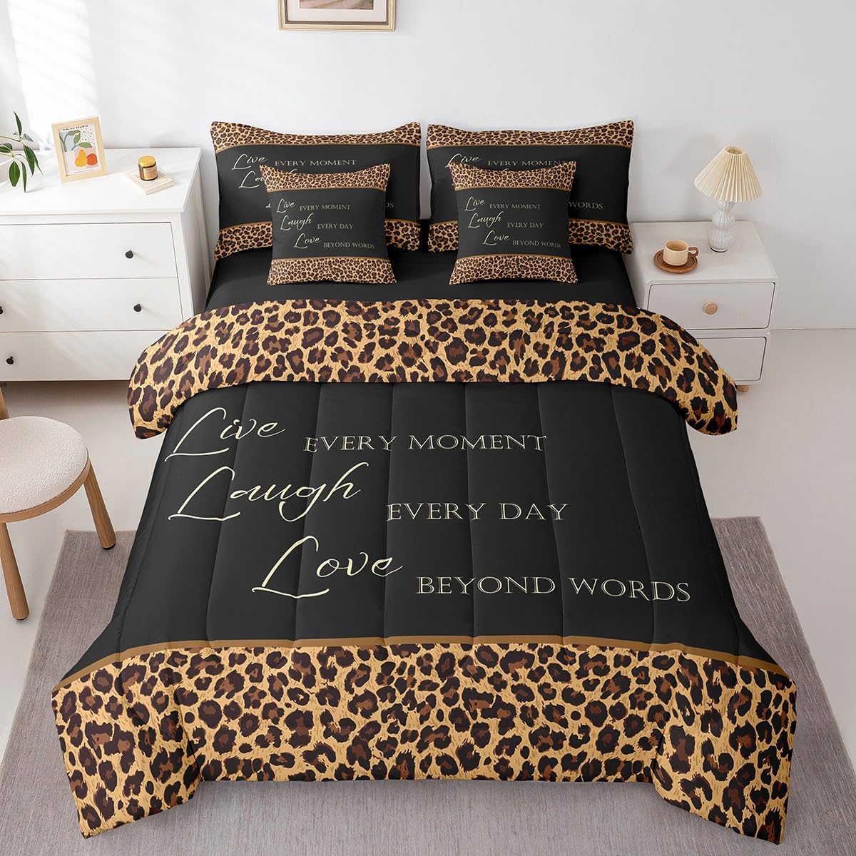 Amazon.com: Castle Fairy Leopard Print Reversible Comforter Set 7 Piece ...