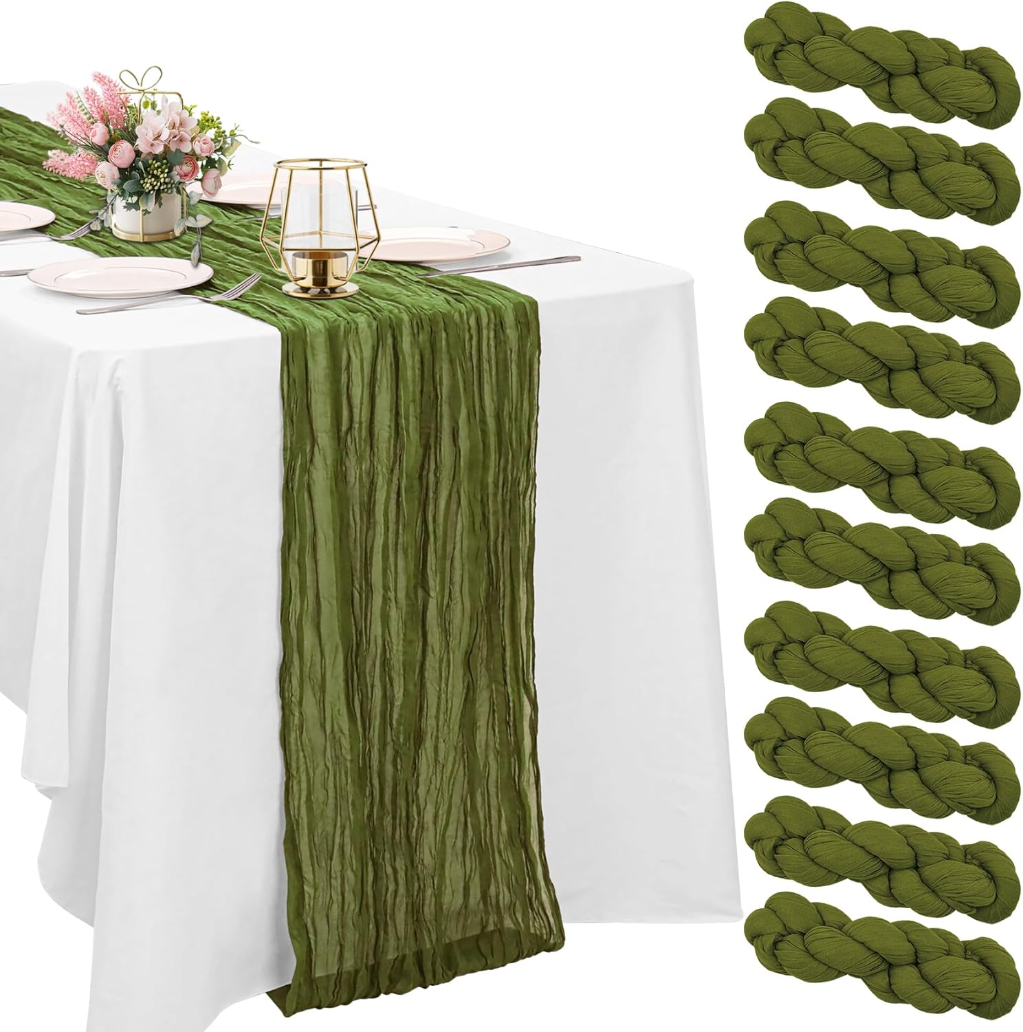 Amazon.com: 10 Pack Olive Green Cheesecloth Table Runner 10FT Boho ...