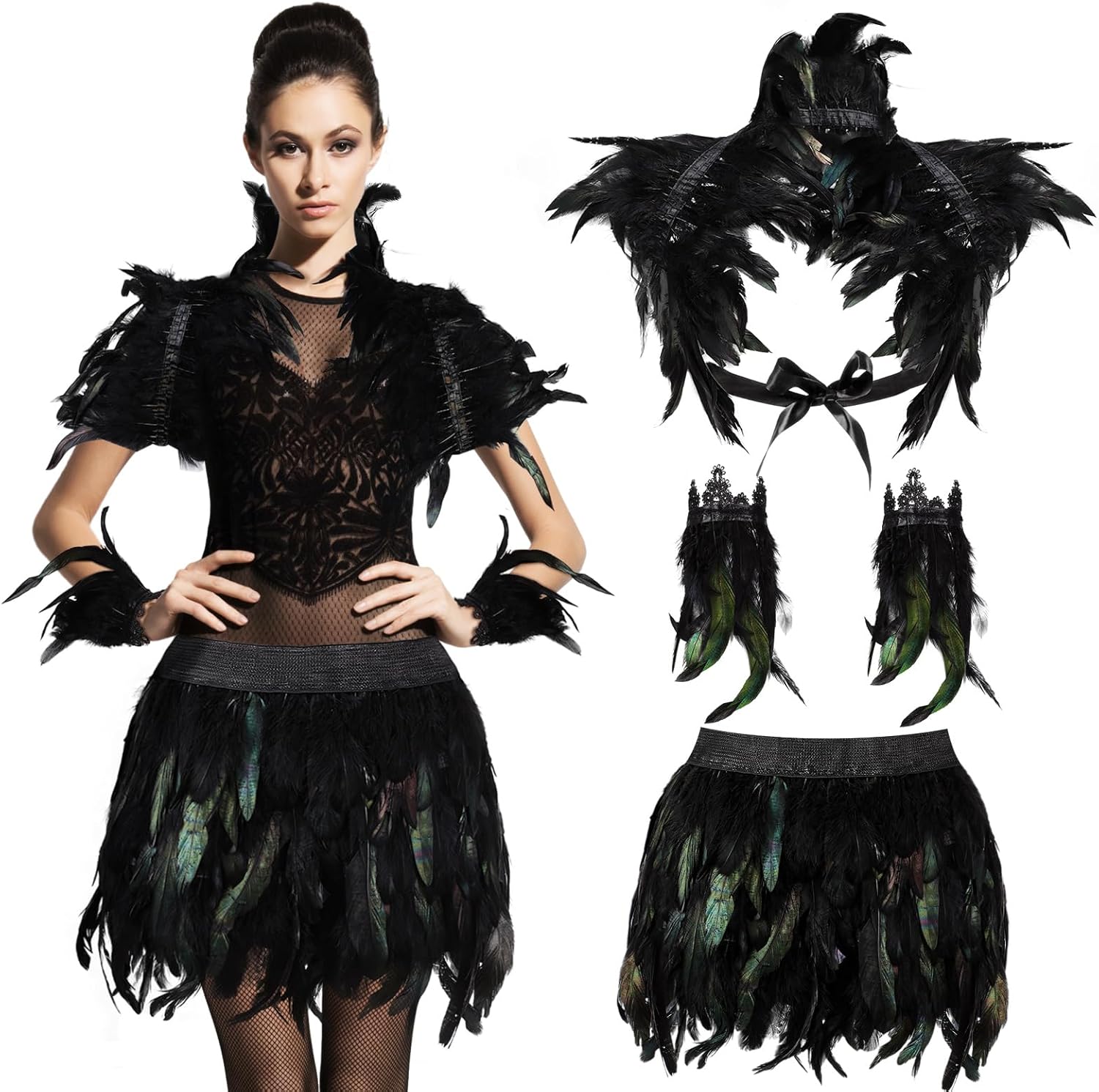 Amazon.com: Yahenda 3 Pcs Halloween Gothic Black Feather Costume for ...