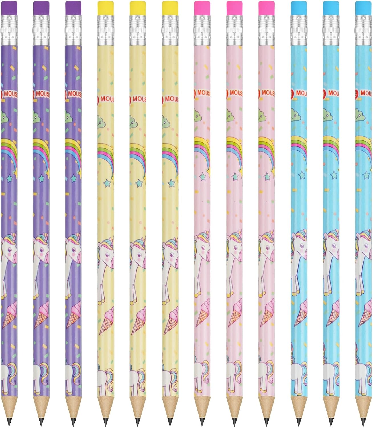 Vicloon Cute Unicorn Pencils, 12pcs HB Graphite Wood Pencils with ...