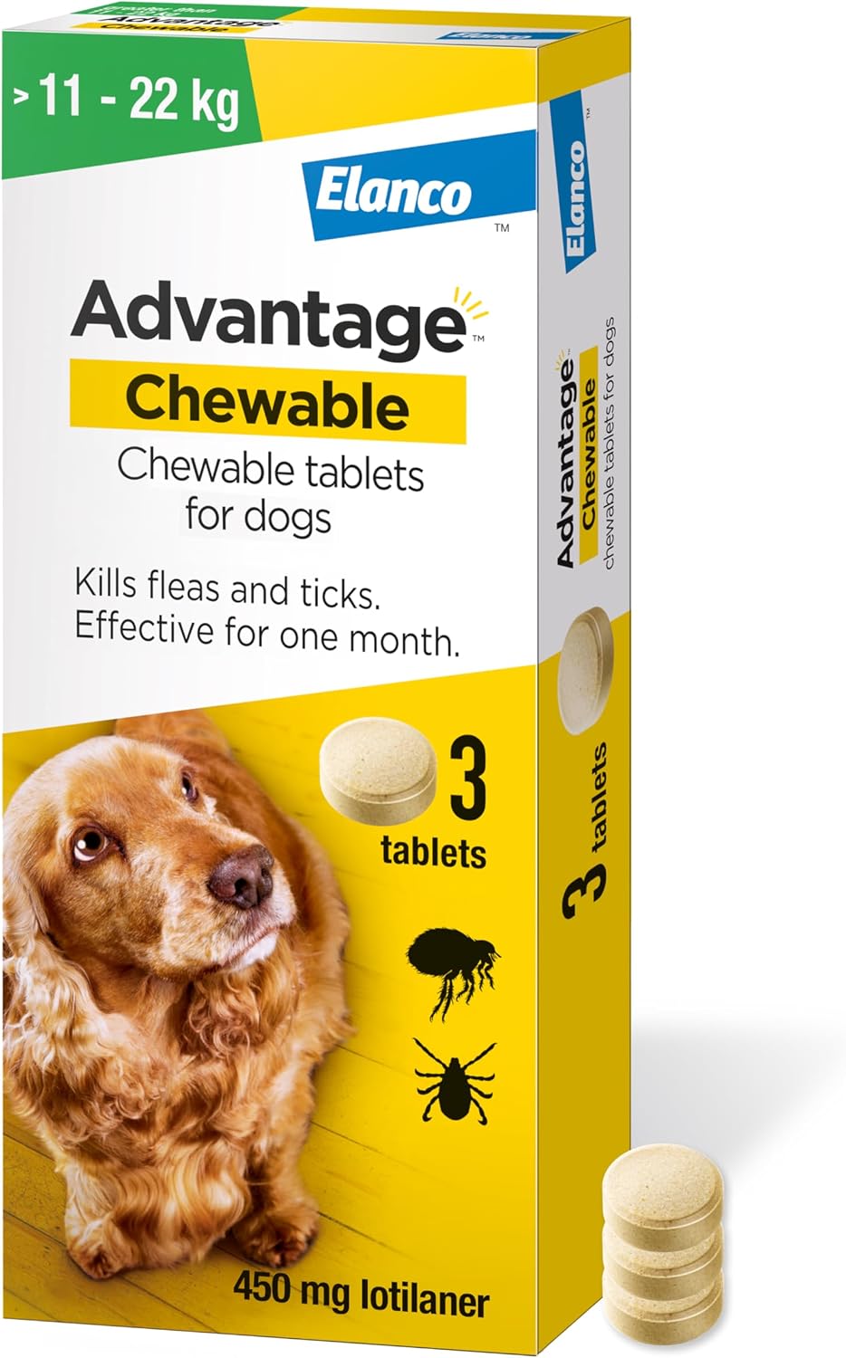 Advantage Chewable 450mg Chewable Tablets for Dogs >11 - 22kg (3 pack ...