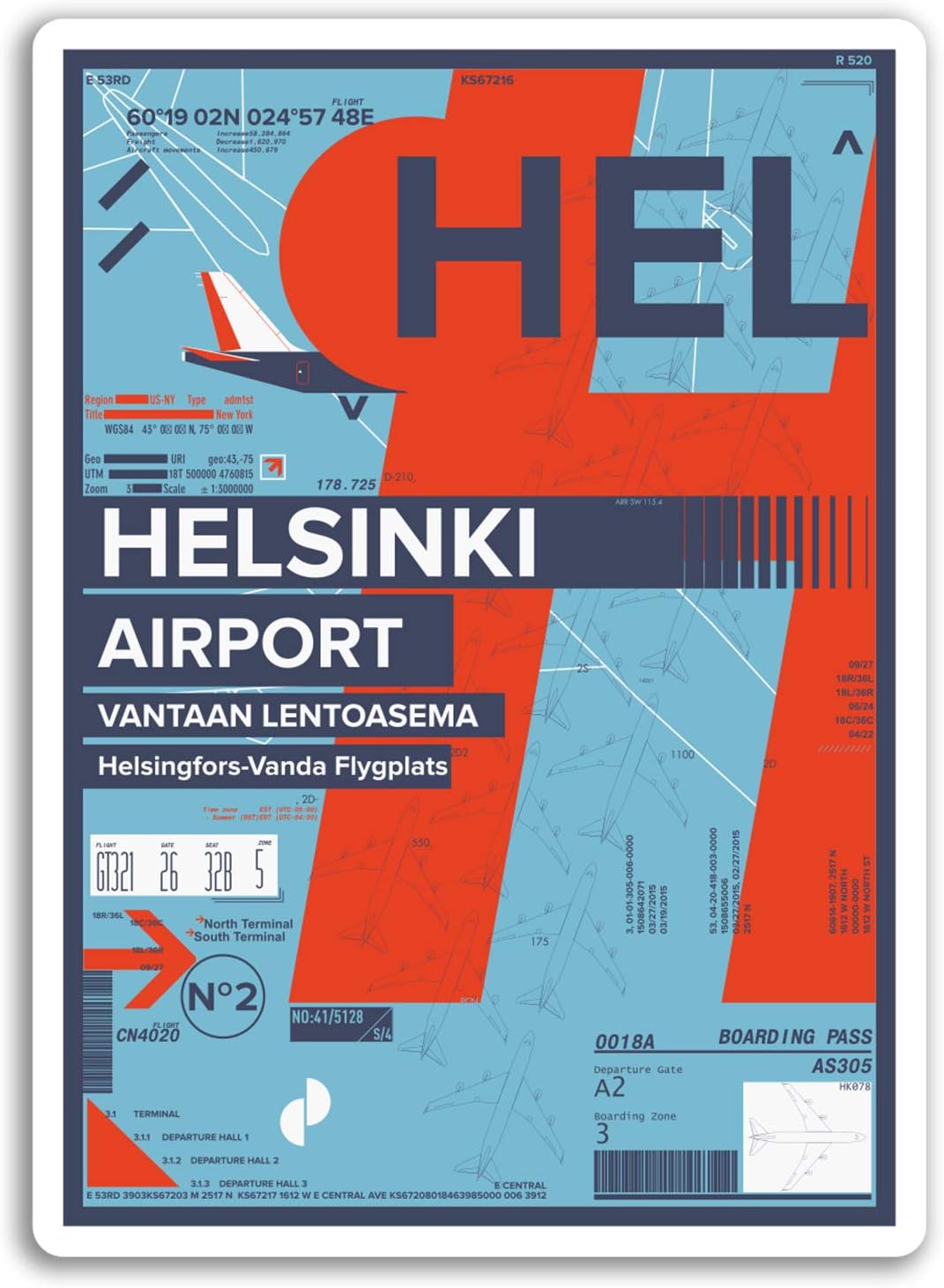 2 x 10cm HEL Helsinki Airport Vinyl Stickers - Finland Fun Travel ...