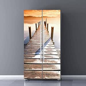 Amazon.com: Self Adhesive Vinyl Refrigerator Wrap Set Wooden Coastal ...