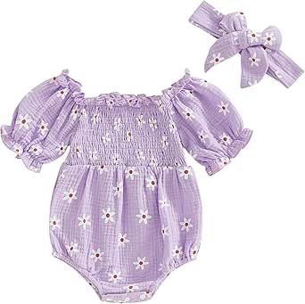Amazon.com: Dobeiokal Newborn Baby Girl Summer Clothes Daisy Print ...