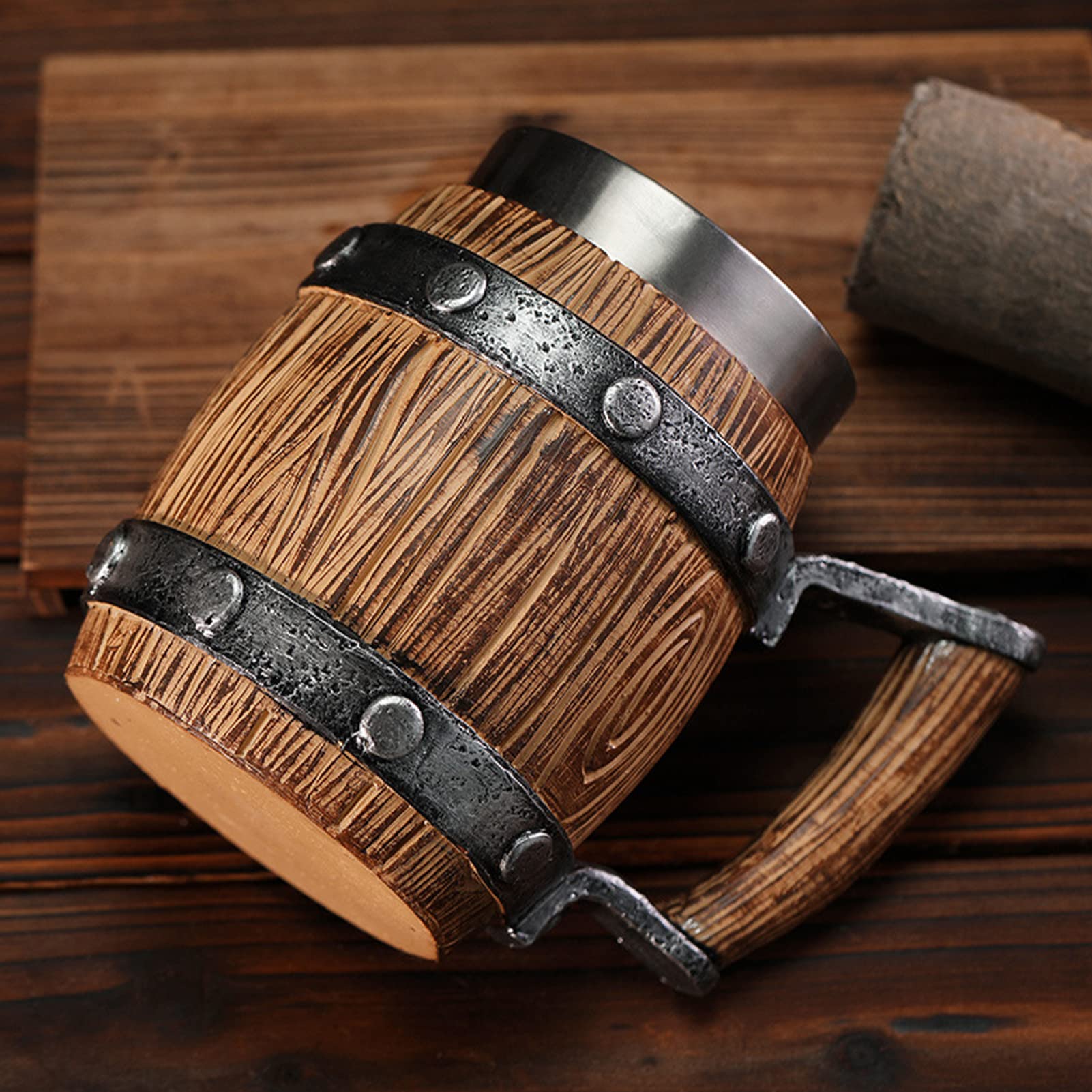 Wooden Barrel Mug Wooden Barrel And Mug Of Cold Beer On Table Against
