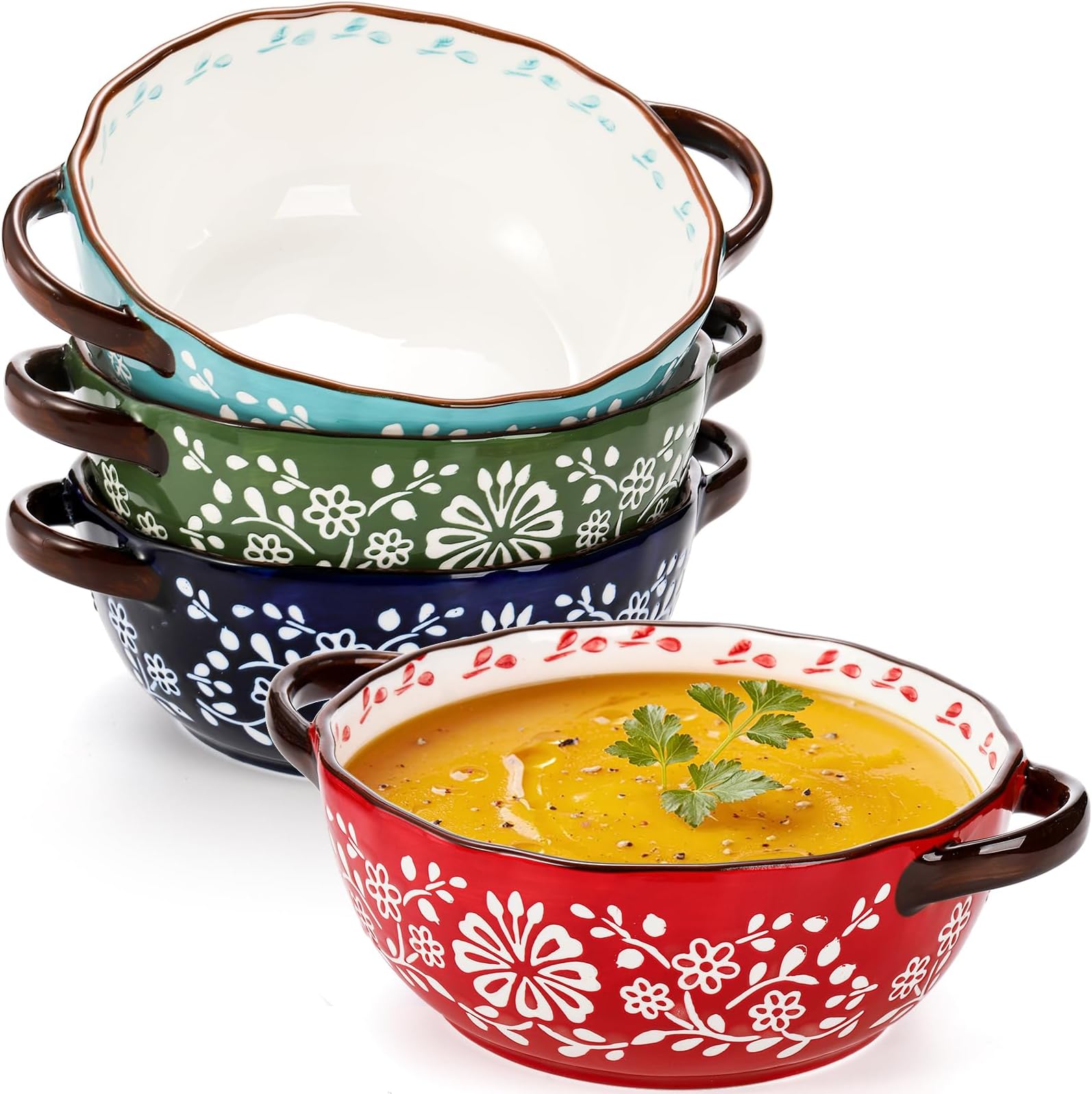 Amazon.com | Cutiset 20 Ounce Multicolor Ceramic Soup Bowls with ...