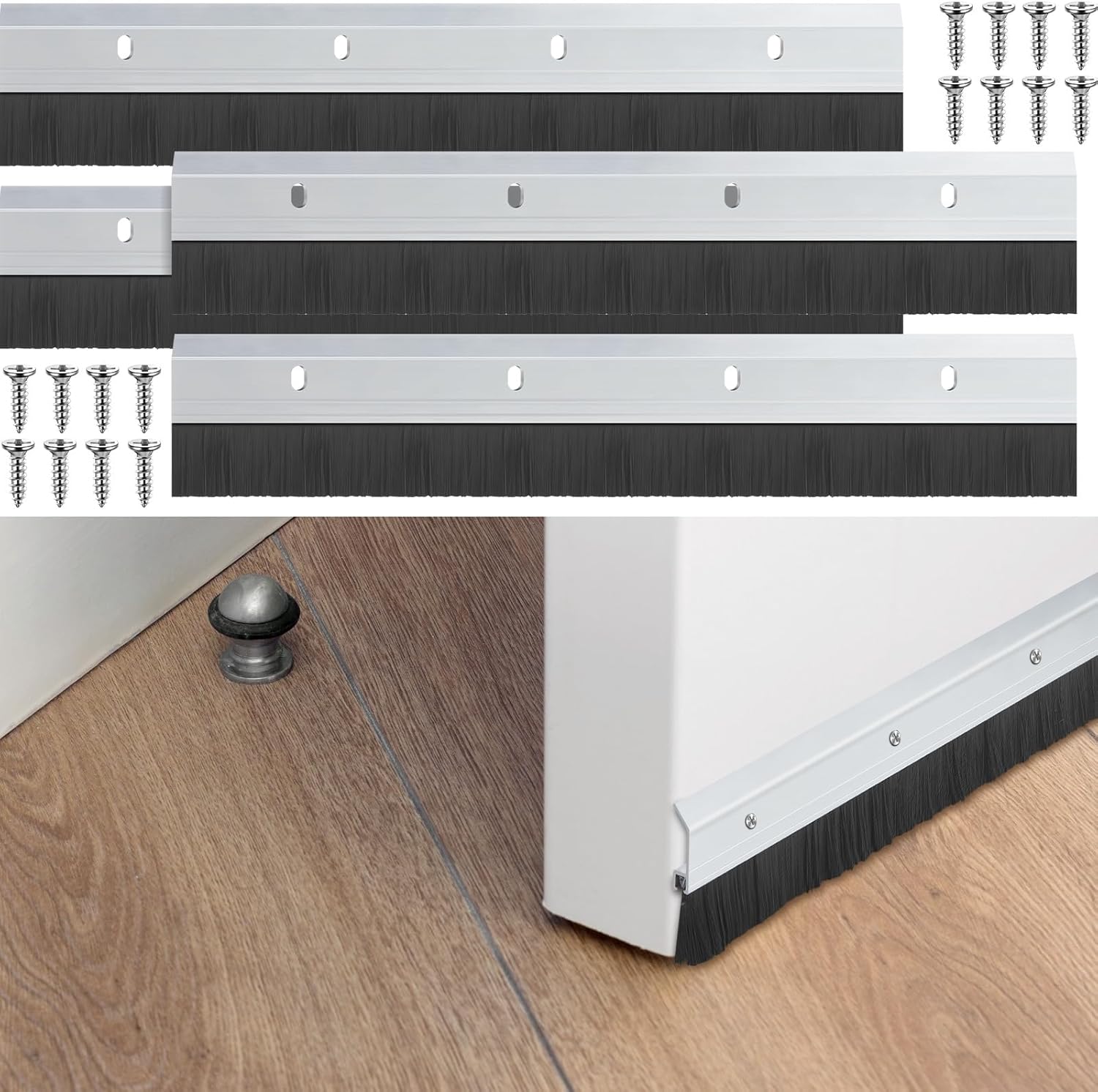 Hushee 4 Pcs 2" Wide x 36" Long Brush Door Sweep White Extra Door Brush ...