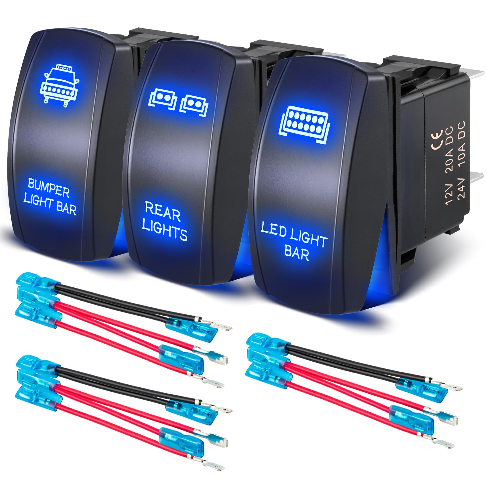Snapklik.com : Anina 3 Pack 5 Pin Rocker Switch Rear & Bumper & LED ...