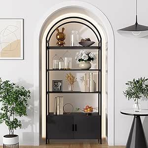 Amazon.com: Jehiatek Arched Bookshelf, Bookcase with Doors Storage, 71 ...