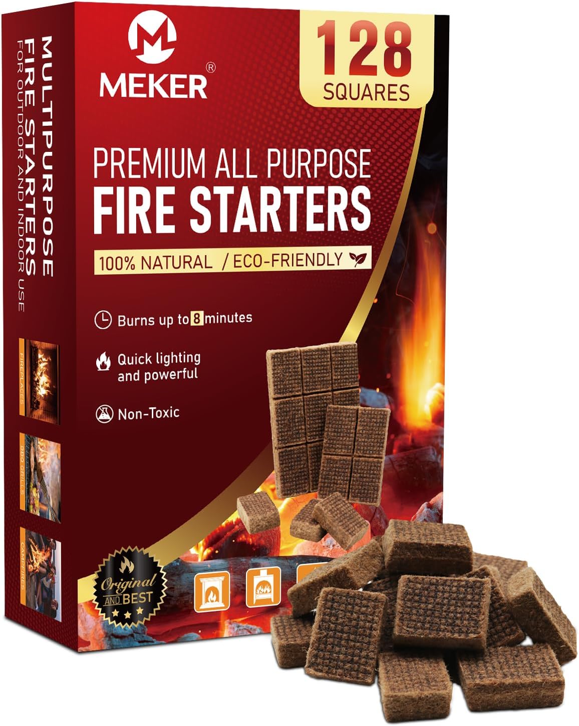 Amazon.com : Fire Starter Squares 128 - Natural Fire Starters for ...