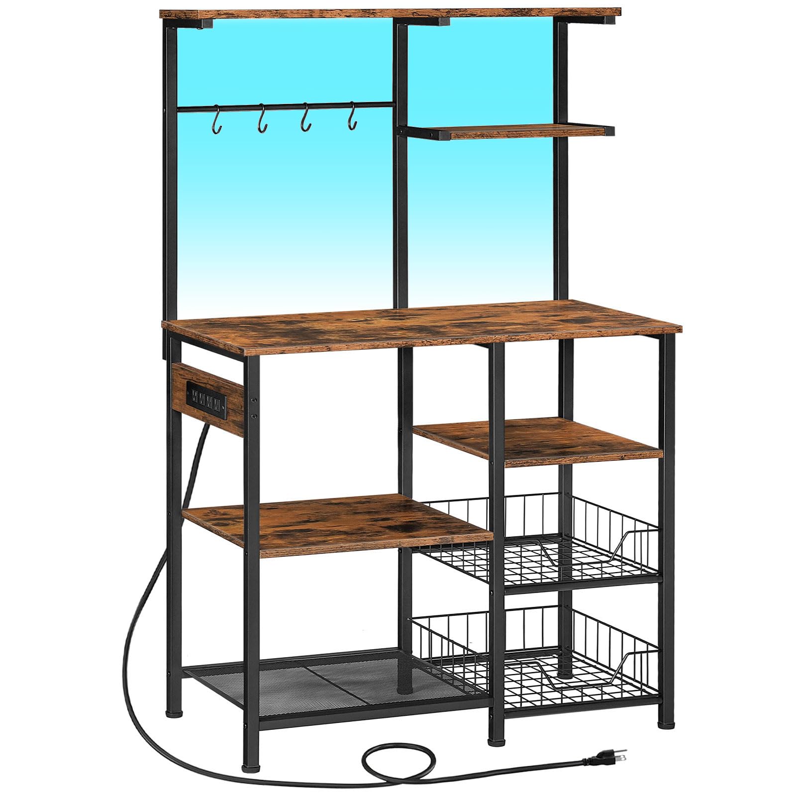 Amazon.com - HOOBRO Bakers Rack with Power Outlet and LED Light, 6-Tier ...