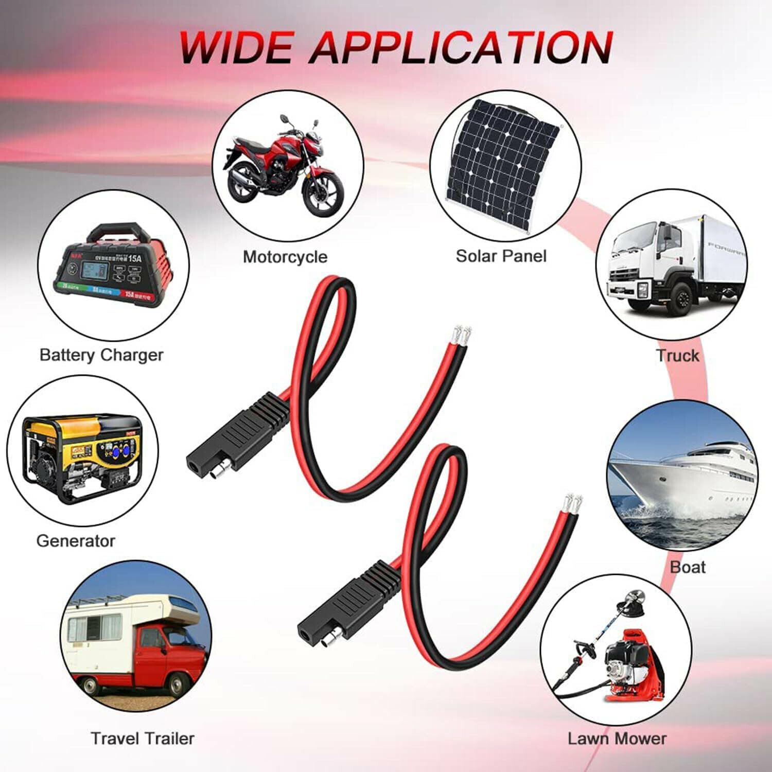 14AWG Quick Disconnect 3-Pack SAE Extension Cables 1 Foot - For Solar ...
