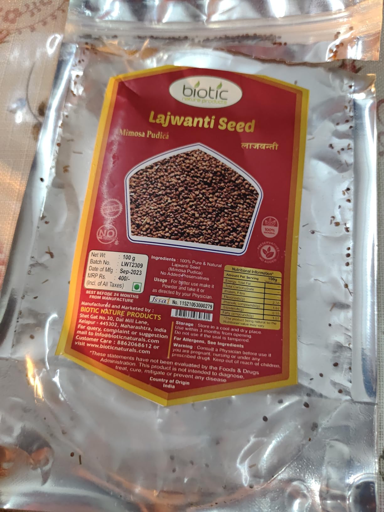 Biotic Lajwanti Seed (Mimosa Pudica/Chui Mui) - 100 g : Amazon.in ...