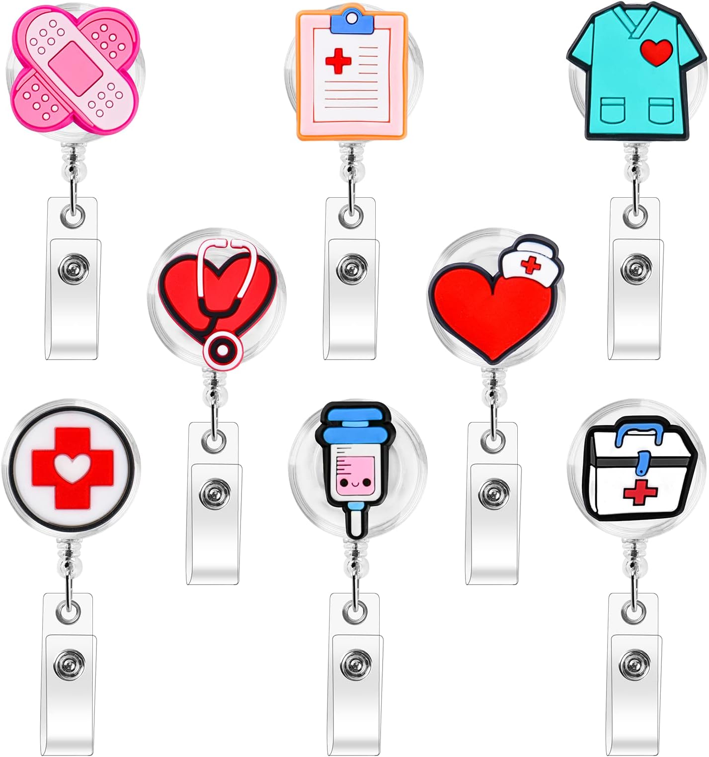 8 Pack Nurse Badge Reels, Retractable Cute Nursing ID Reels for Nurses ...