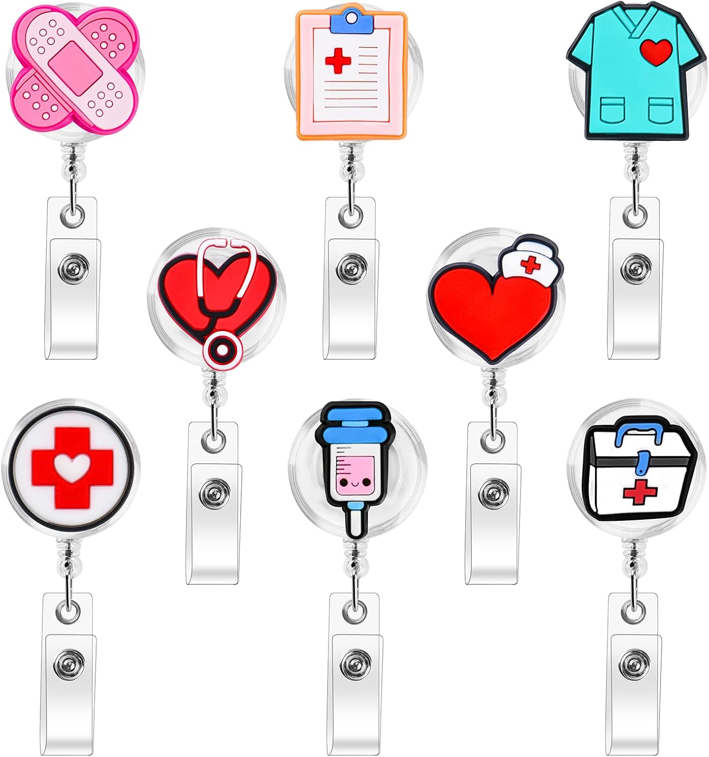 8 Pack Nurse Badge Reels, Retractable Cute Nursing ID Reels for Nurses ...