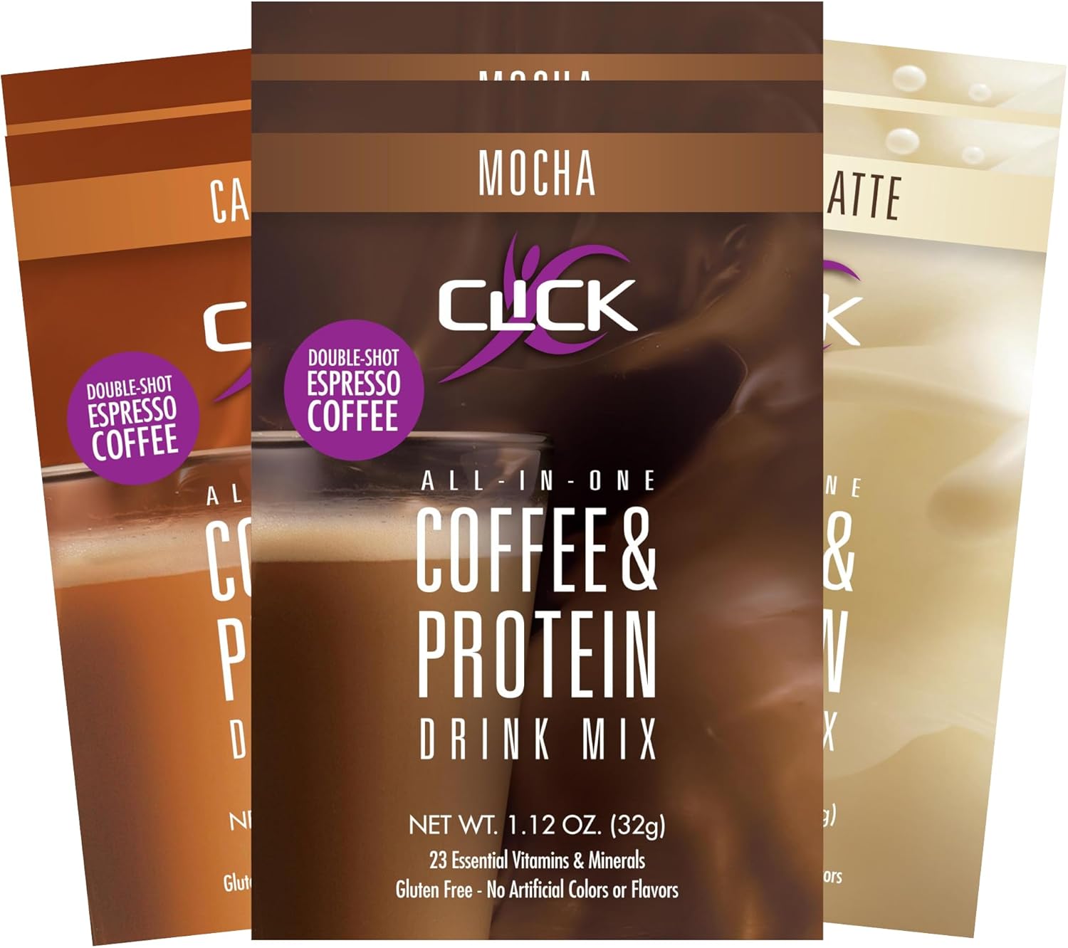 Amazon.com: Click Coffee Protein Powder Sampler Pack, 6 Packets, 3 Flavor Variety, Double Shot ...
