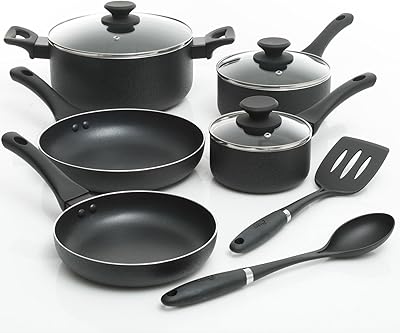 Amazon.com: Amazon Basics 10 -Piece Hard Anodized Non-stick Stackable Cookware Pots and Pans Set ...