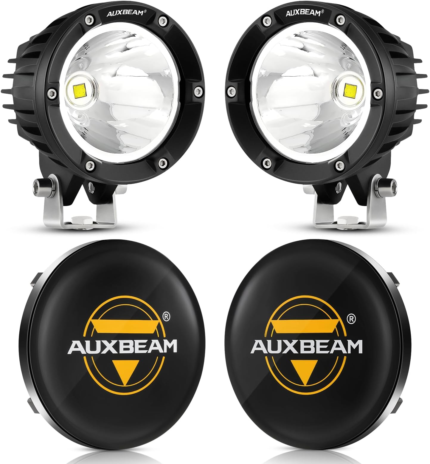 Amazon.com: Auxbeam 4 Inch Round Offroad Lights with Black Covers Combo ...