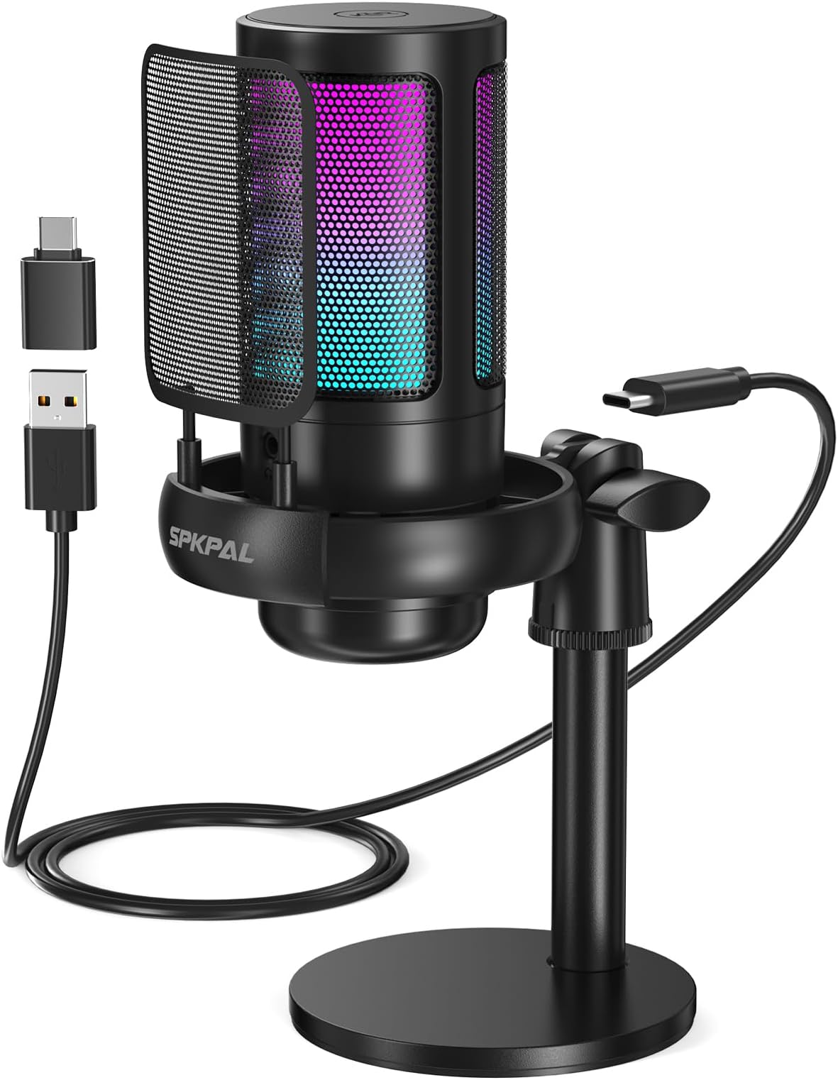 Amazon.com: SPKPAL USB Microphone for PC, Zinc Alloy RGB Computer ...