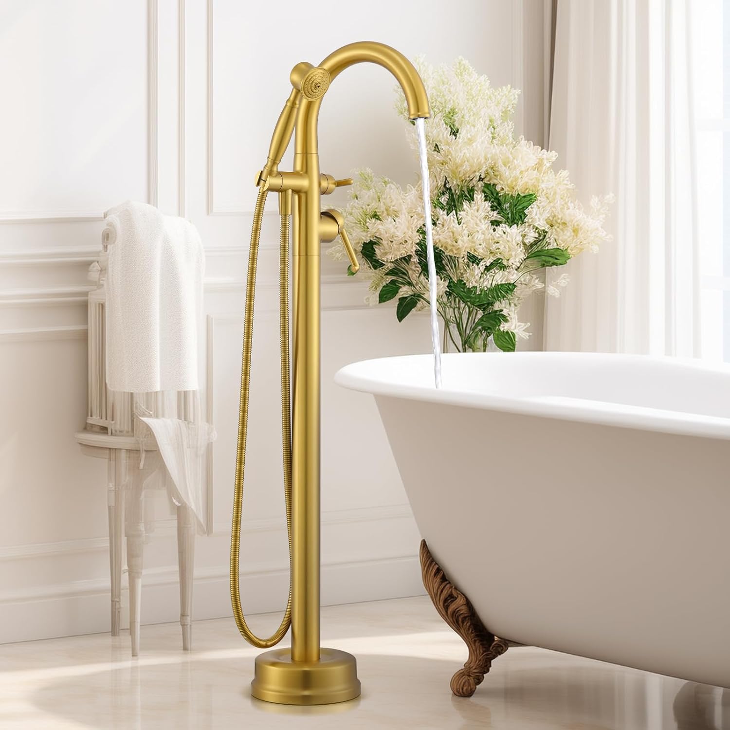 Freestanding Tub Faucet Floor Mount Bathtub Faucet High Flow Shower ...