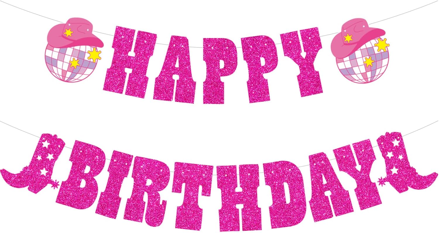 Amazon.com: Western Cowgirl Happy Birthday Decorations,Glitter Banner ...