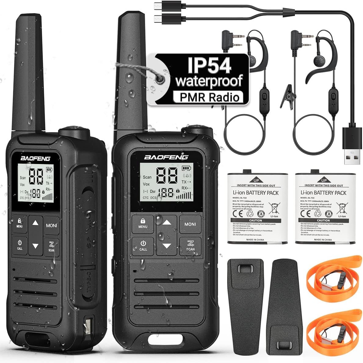 Walkie Talkies BAOFENG PMR446 Radio Rechargeable Long Range for Adults ...