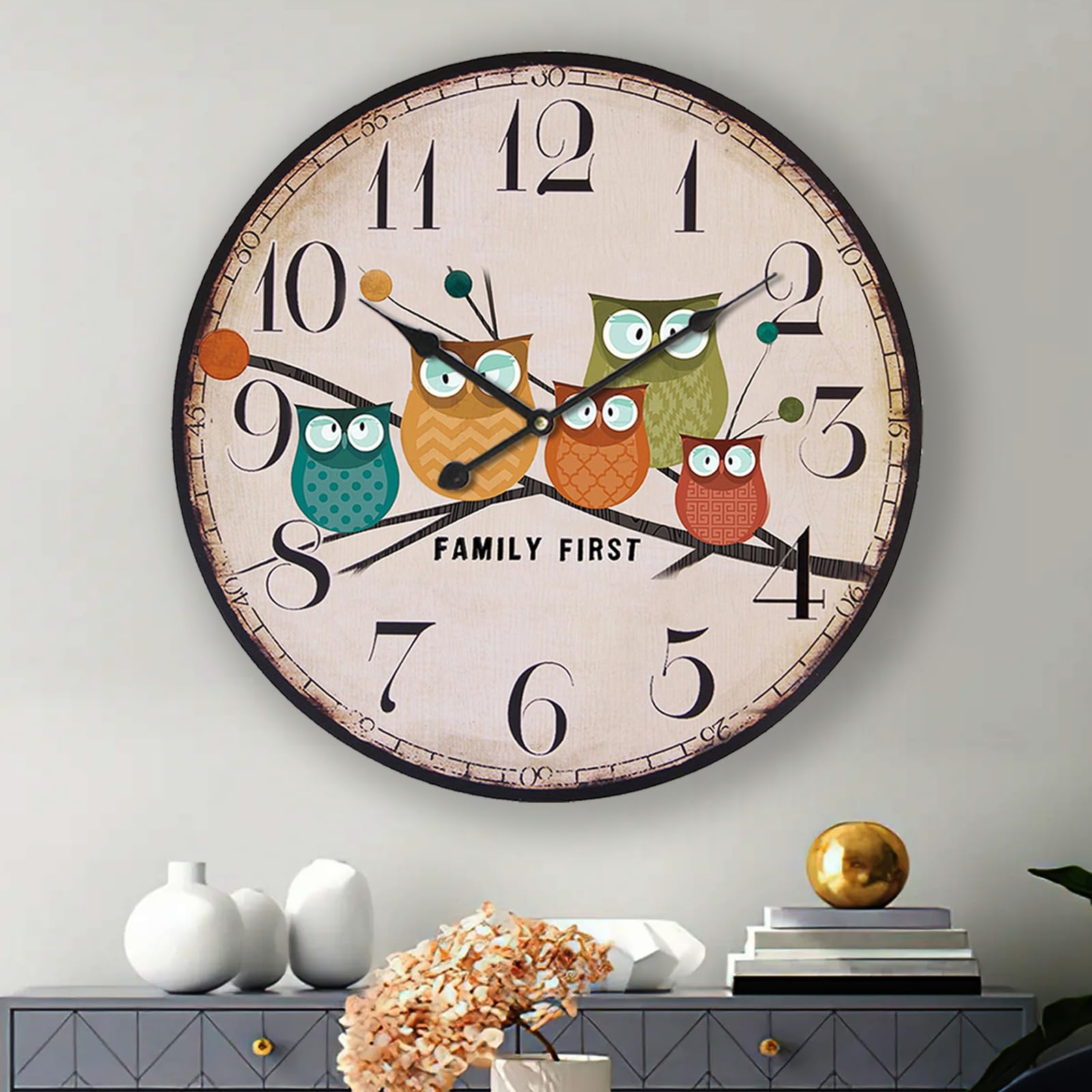 24 Inch Wooden Wall Clocks Large Vintage Wall Clock Five little Owls ...