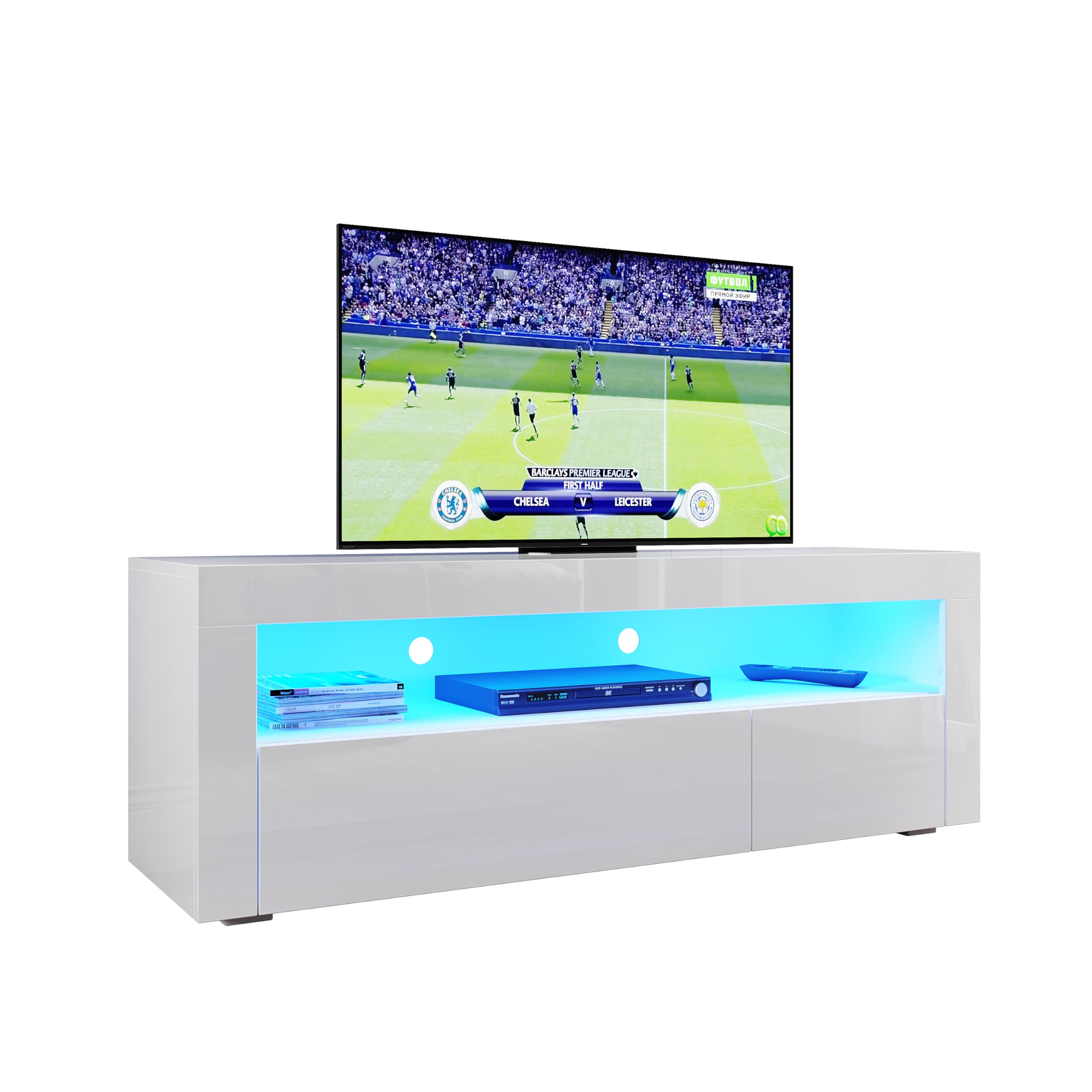 ELEGANT 1200mm Modern TV Cabinet with RGB LED Lights White Gloss TV ...