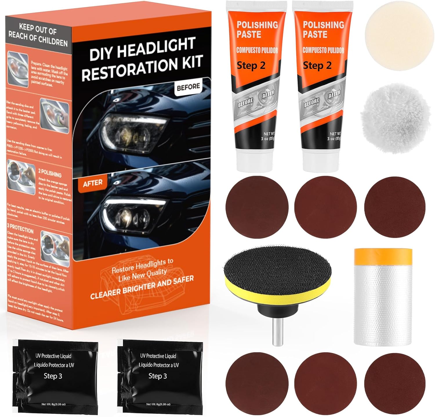 ACLONG Car Headlight Restoration Kit DIY Car Care Repair kit Car ...