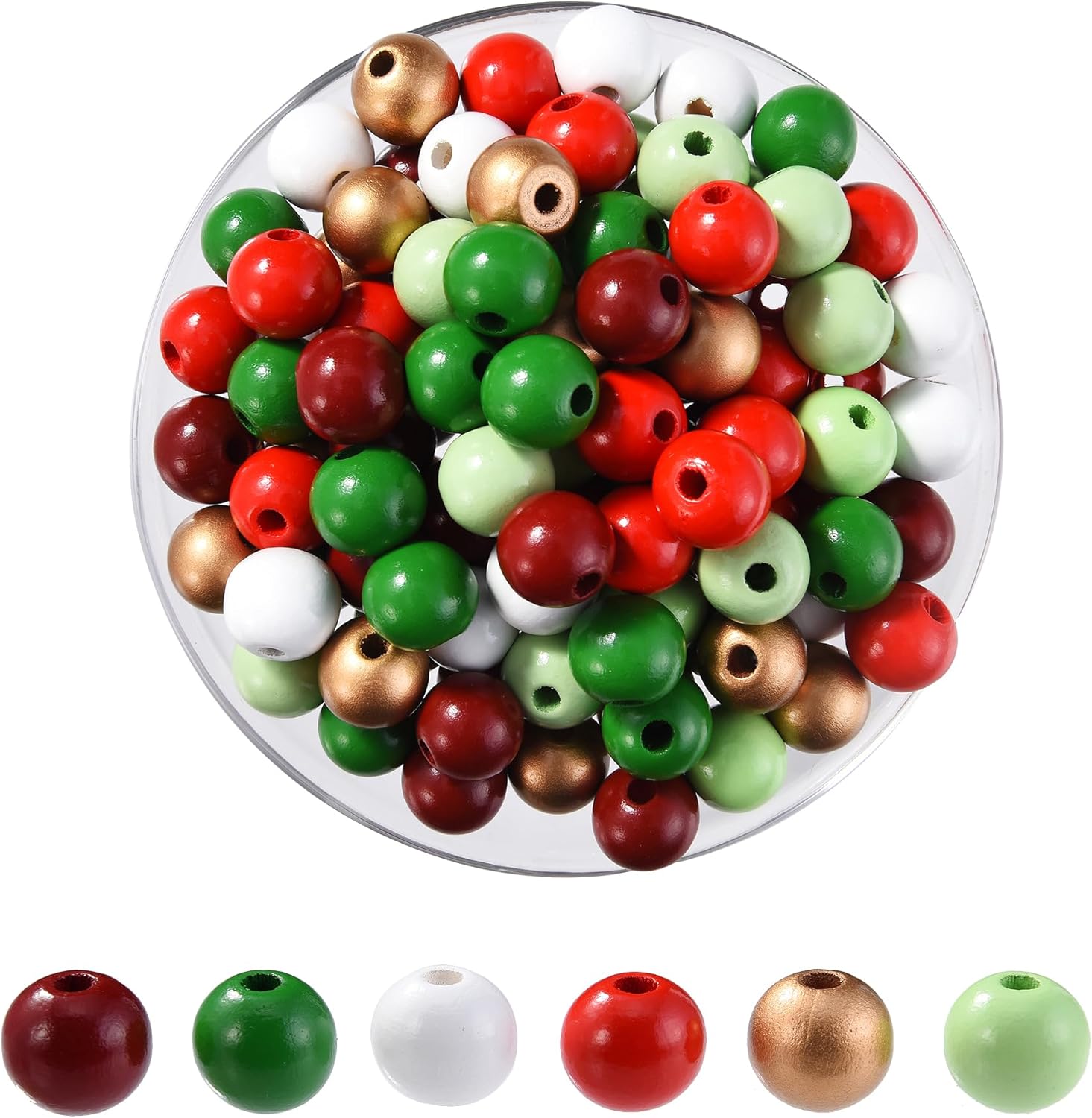 Amazon.com: 240PCS Natual Wooden Colorful Round Beads for Christmas ...