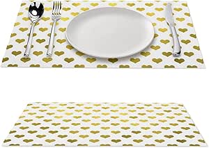 Amazon.com: Placemats Set of 4, Gold Metallic Faux Foil Polka Dot Place ...