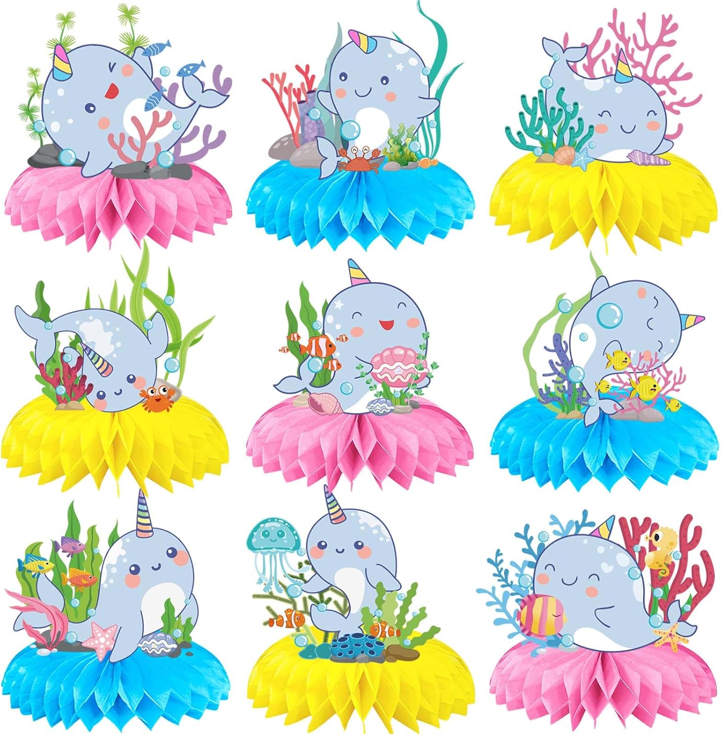 Amazon.com: Narwhal Birthday Decorations Honeycomb Centerpieces Party ...