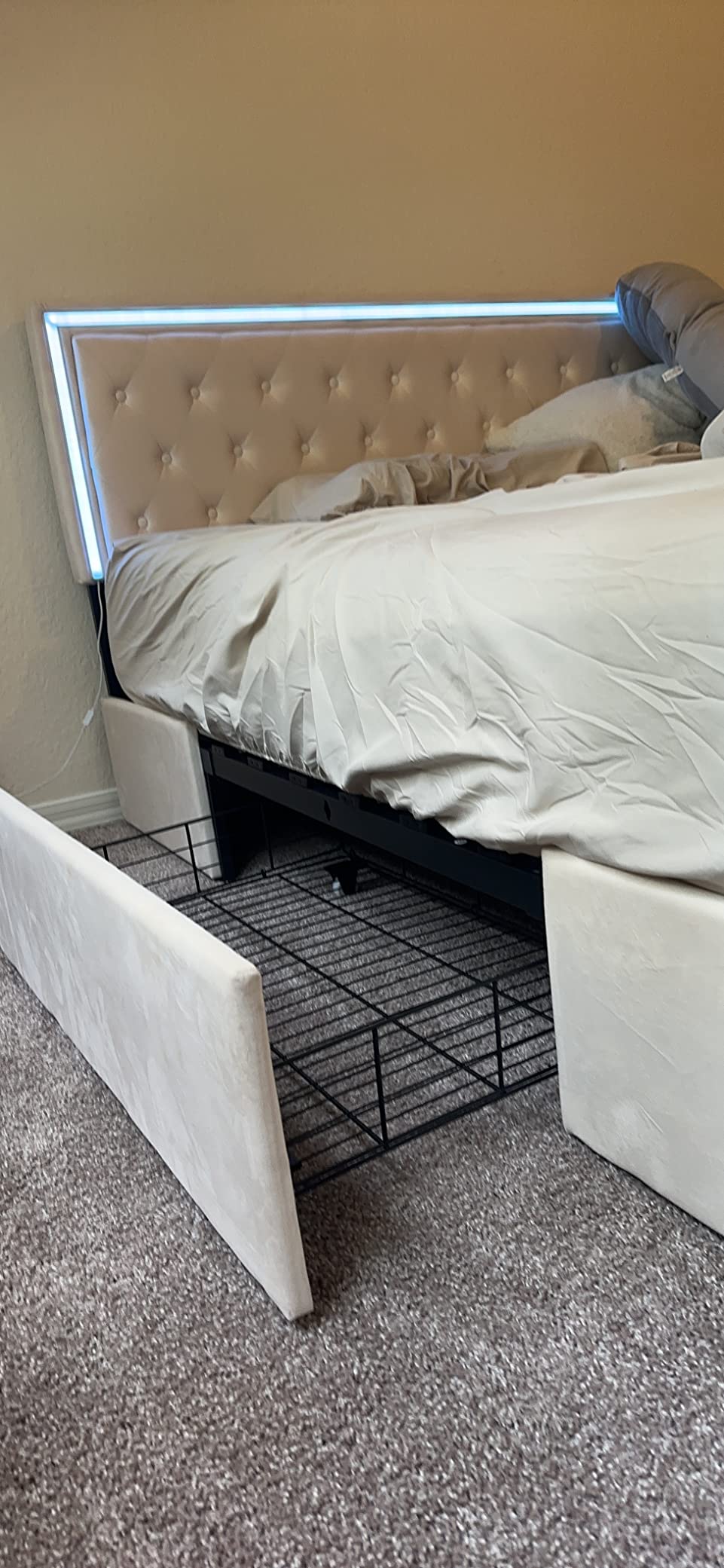 $30/mo - Finance Keyluv Full Upholstered LED Bed Frame with 4 Drawers ...